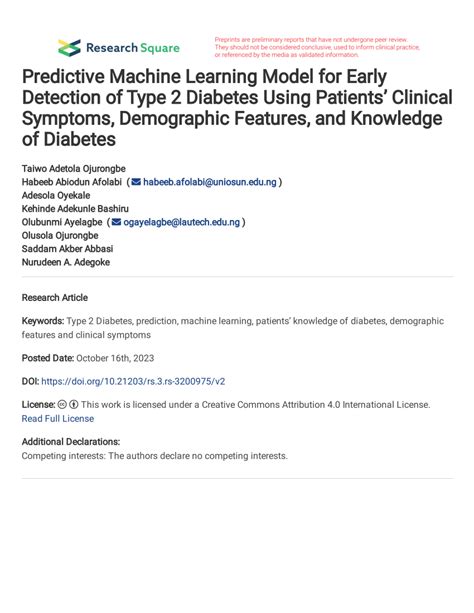 Pdf Predictive Machine Learning Model For Early Detection Of Type 2