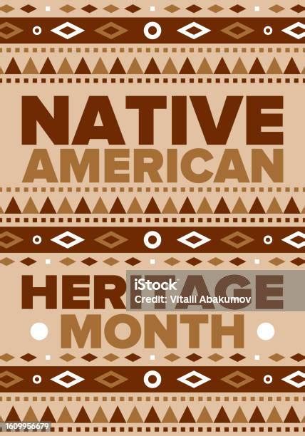11월 미국 원주민 유산의 달 아메리칸 인디언 문화 미국에서 매년 축하합니다 전통 패턴 포스터 카드 배너 및 배경 벡터 장식 일러스트레이션 0명에 대한 스톡 벡터 아트 및