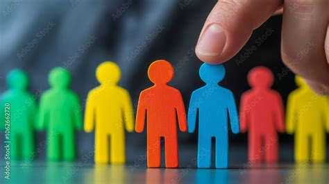 Colorful Figurines Represent Diversity With A Hand Selecting A Blue Figure Symbolizing Choices