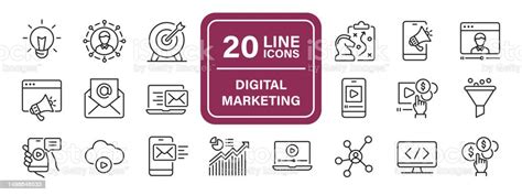 디지털 마케팅 라인 아이콘입니다 편집 가능한 획 웹사이트 마케팅 디자인 로고 앱 템플릿 Ui 등 벡터 그림입니다 소셜 미디어 마케팅에 대한 스톡 벡터 아트 및 기타 이미지