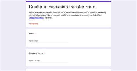 Doctor Of Education Transfer Form
