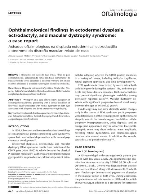 Pdf Ophthalmological Findings In Ectodermal Dysplasia Ectrodactyly