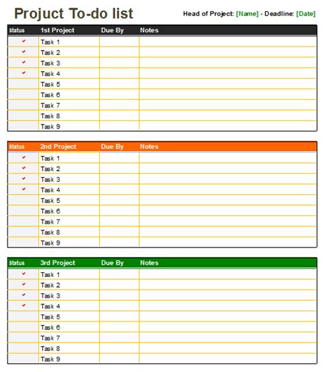 Project To Do List Template Multi Task Dotxes