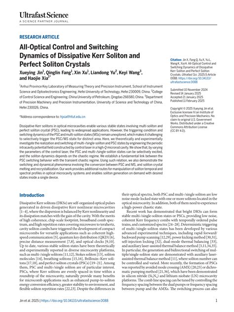 Pdf All Optical Control And Switching Dynamics Of Dissipative Kerr Soliton And Perfect Soliton
