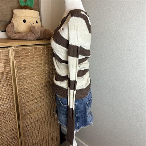 Y2k Hollister Brown Stripe V Neck Sweater K Downtown Depop