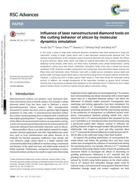 Pdf Influence Of Laser Nanostructured Diamond Tools On The Cutting