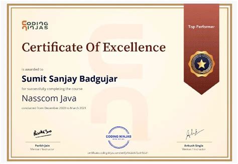 Sumit Badgujar On Linkedin Topperformer Nasscomjavacourse
