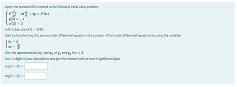 apply the standard rk4 method to the following