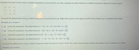 Solved Compute The Determinant Using A Cofactor Expansion Chegg Com