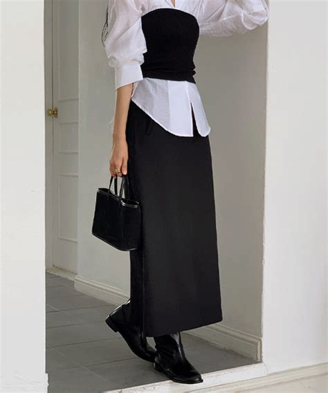 [롱스커트 H라인스커트] Msk428 포터블 H라인 절개 롱스커트 에이블리