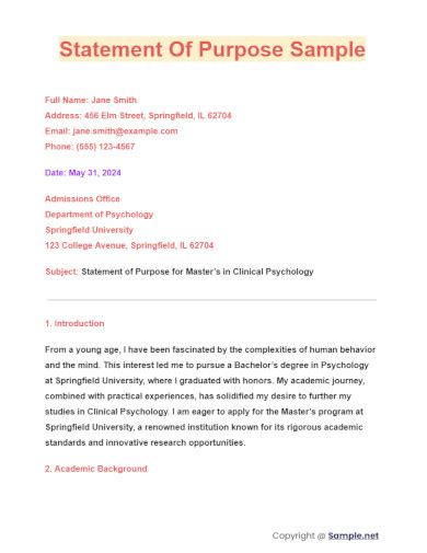 Sles Of Statement Of Purpose For Graduate Admission Sle