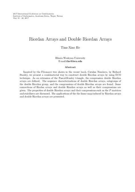 Pdf Riordan Arrays And Double Riordan Arrays Tian Xiao He