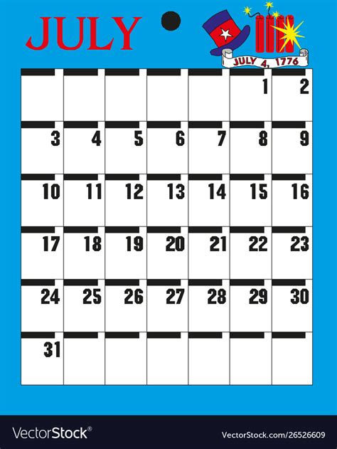 July Month Planning Calendar Royalty Free Vector Image