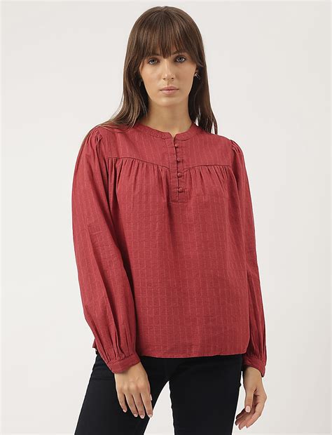 Buy Pure Cotton Plain Mandarin Collar Blouse At Marks And Spencer
