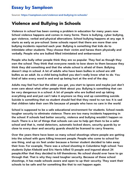 ≫ Violence And Bullying In Schools Free Essay Sample On