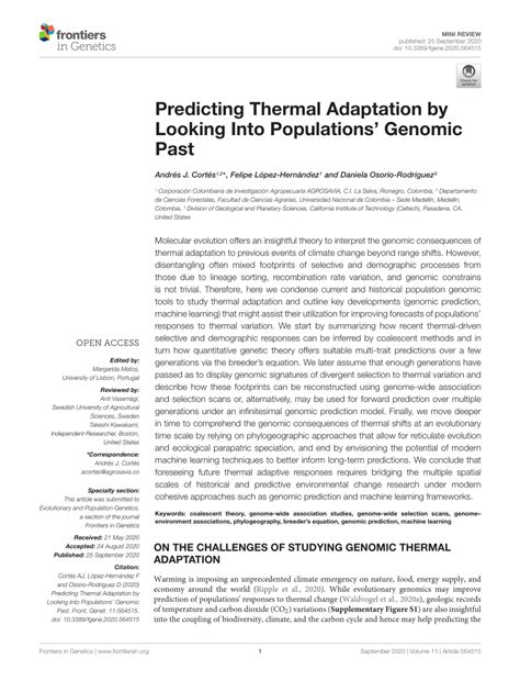 Pdf Predicting Thermal Adaptation By Looking Into Populations