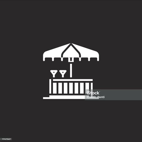 해변 바 아이콘 웹 사이트 디자인 및 모바일 응용 프로그램 개발을위한 채워진 해변 바 아이콘 검은 배경에 고립 된 채워진 하와이 컬렉션에서 해변 바 아이콘 로고에 대한 스톡