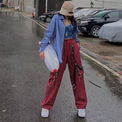 Hot Red Plaid Chained Cargo Pants