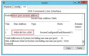 Lab Configuring Port Security