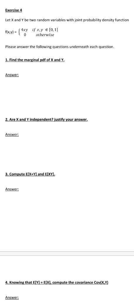 Solved Exercise 4 Let X And Y Be Two Random Variables With