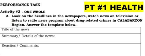 PERFORMANCE TASK Activity ONE WHOLE PT StudyX