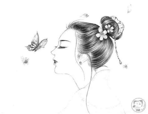 古风侧脸铅笔画 铅笔画侧脸古风 文秘苑图库