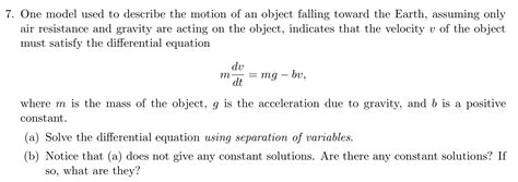 Solved One Model Used To Describe The Motion Of An Object Chegg