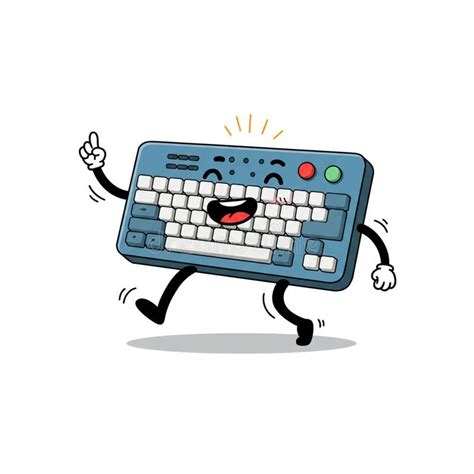 A Cartoon Keyboard Character With A Blue Body And White Keys Featuring