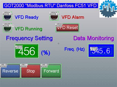 mitsubishi hmi modbus rtu danfoss fc51 tutorial