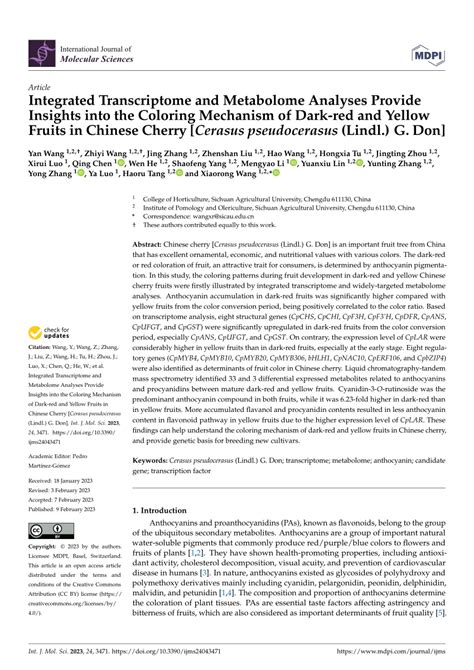 Pdf Integrated Transcriptome And Metabolome Analyses Provide Insights