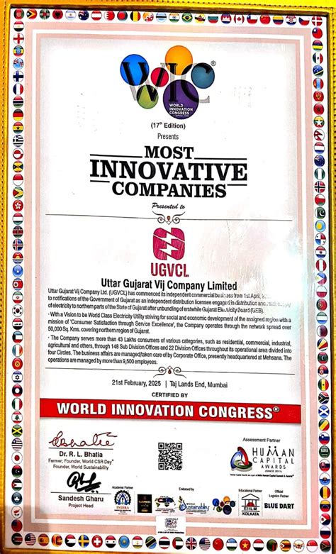 Innovation Ugvcl Award Ugvcl Uttar Gujarat Vij Company Limited