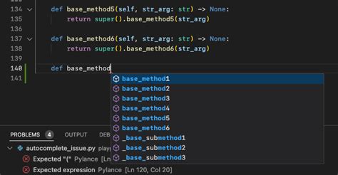Issue With Autocomplete Of Function Signatures In Derived Classes