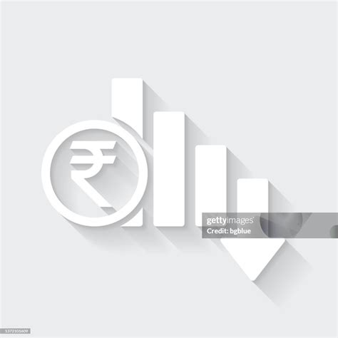 Indian Rupee Rate Decrease Icon With Long Shadow On Blank Background