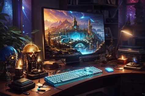 premium photo enigmatic code realms fantasy infused computer desk art