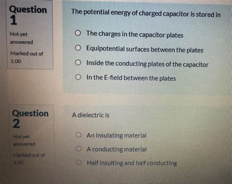 Solved The Potential Energy Of Charged Capacitor Is Stored