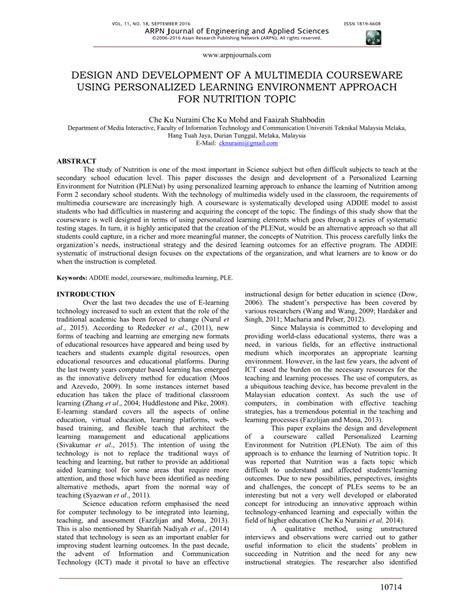 Pdf Design And Development Of A Multimedia Courseware Using Personalized Learning Environment