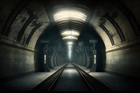 Underground Subway Tunnels In Dirty Obsolete Condition Neural Network Generated Art Stock
