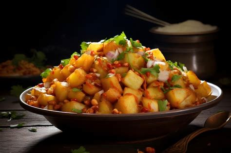 Premium Ai Image Tangy And Spicy Aloo Chaat A Street Food Favorite