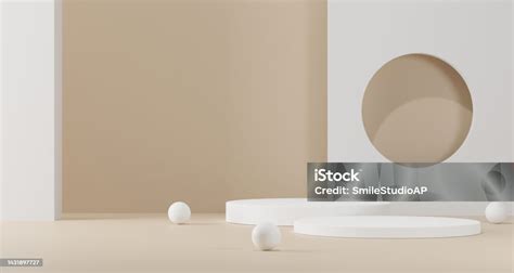 3d 배경 제품 기하학적 플랫폼 흰색 배경이있는 받침대 장면을 보여줍니다 연단과 함께 무대에 화장품을 전시하기 위해 서십시오 3d 렌더링 3차원 형태에 대한 스톡 사진 및