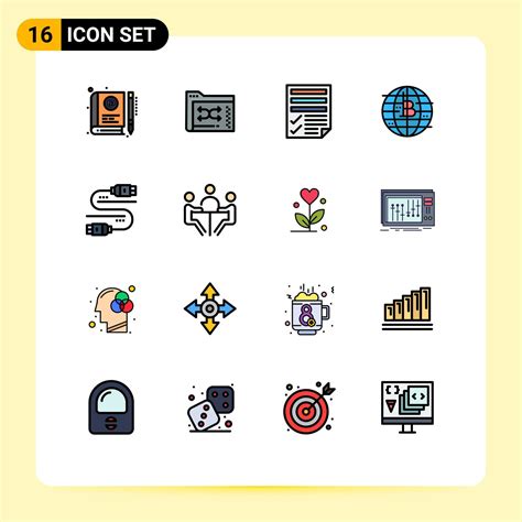 Mobile Interface Flat Color Filled Line Set Of 16 Pictograms Of Blockchain Report Files Paper
