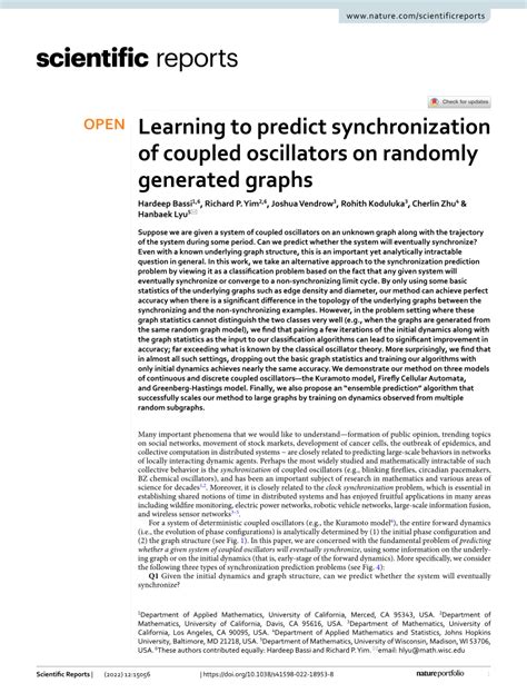 Pdf Learning To Predict Synchronization Of Coupled Oscillators On Randomly Generated Graphs