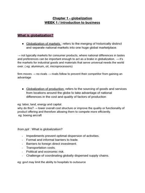 week 1 intro to business chapter 1 globalization week 1