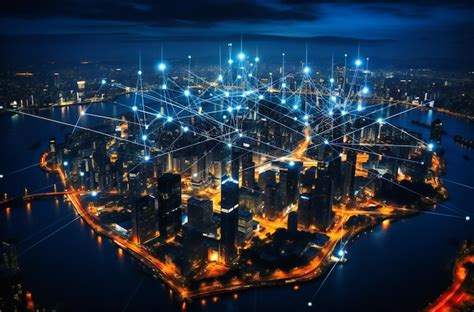 Premium Ai Image Futuristic Cityscape With Various Icons In The Sky