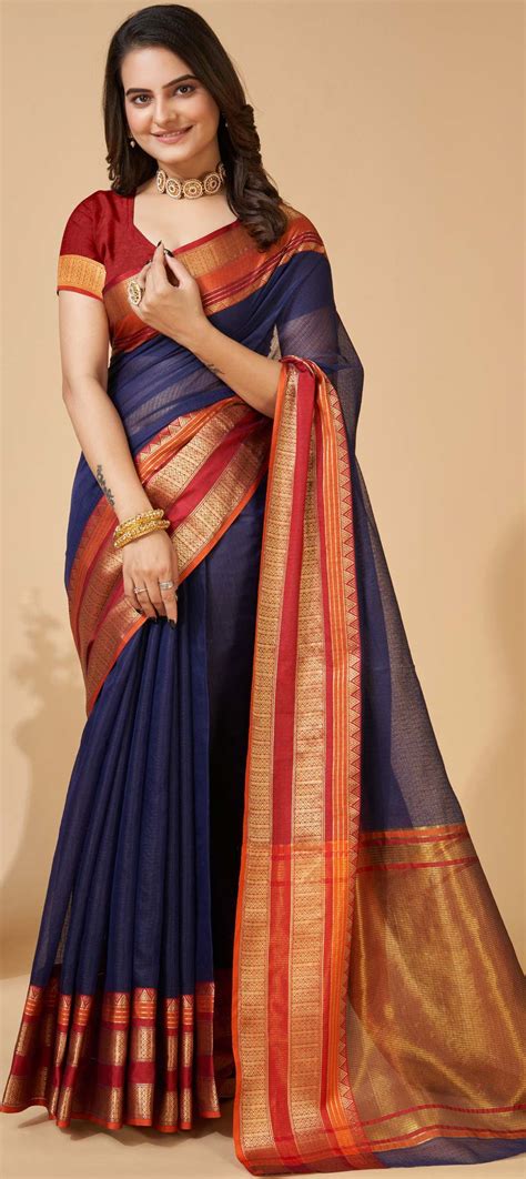 Festive Party Wear Traditional Blue Color Kota Doria Silk Fabric
