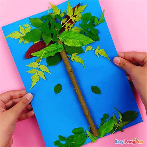 Tree Craft With Real Branches And Leaves Easy Peasy And Fun
