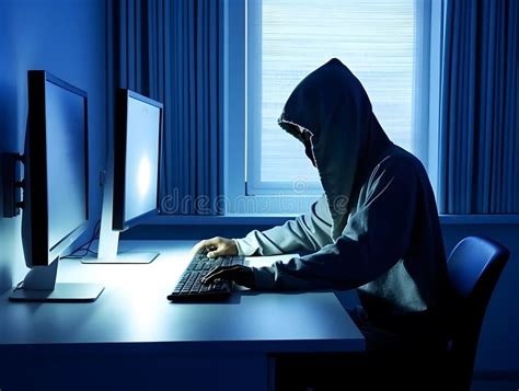 Ai Generated Hooded Hacker Breaks Into Data Server Stock Illustration