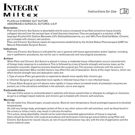 Instructions For Use Integra Miltex