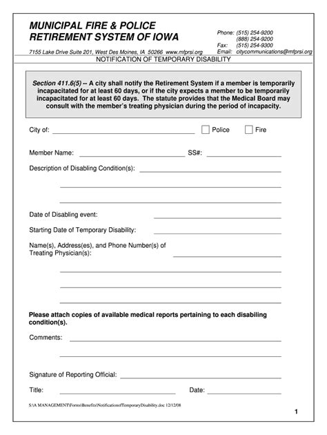 Fillable Online Mfprsi Notification Of Temporary Disability Mfprsi