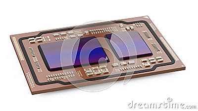 Processor Board Isolated On A White Background Motherboard Chip Cpu And Gpu Royalty Free