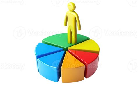 A Yellow Figure Stands Atop A Colorful Pie Chart Divided Into Segments